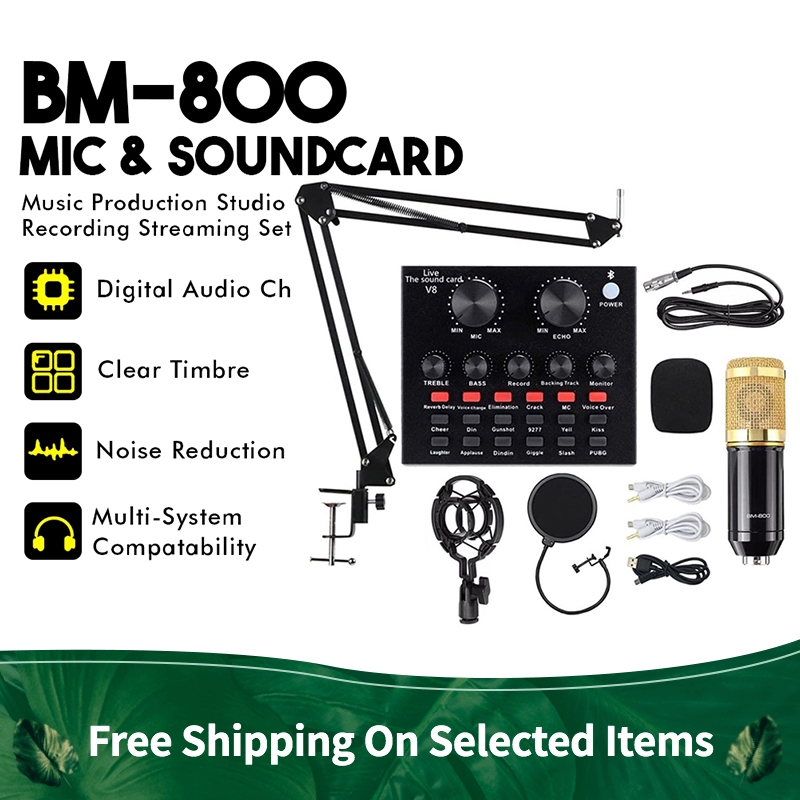 Ready Stock BM800 Condenser Microphone Kit With V8 Sound Card and Sony ...