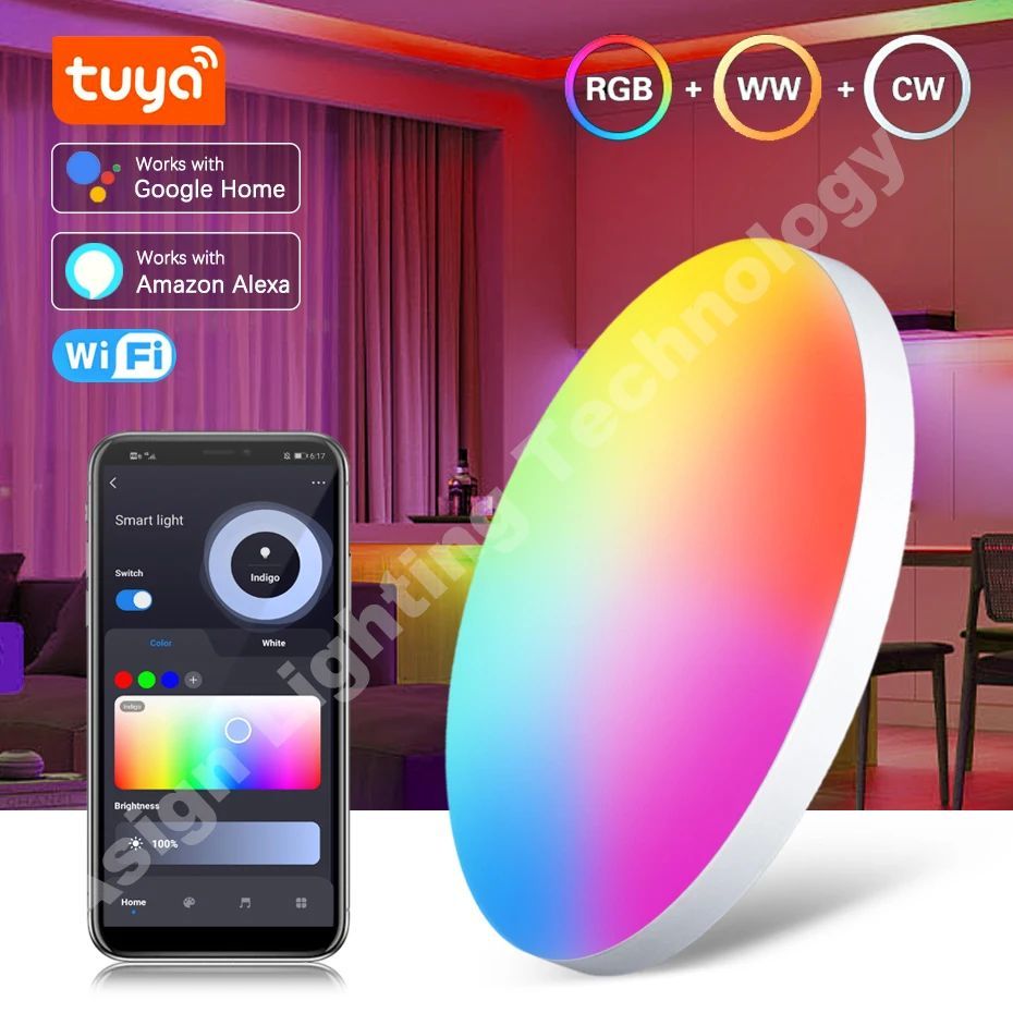 Tuya WiFi Smart LED Ceiling Light RGB Dimmable Ceiling Ambient Lamp ...