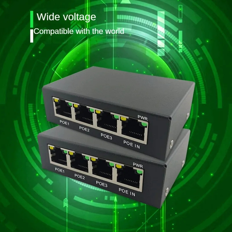 1 PCS 4 Port Gigabit POE Extender 100/1000M Network Switch Extender Black Metal for PoE Switch ...