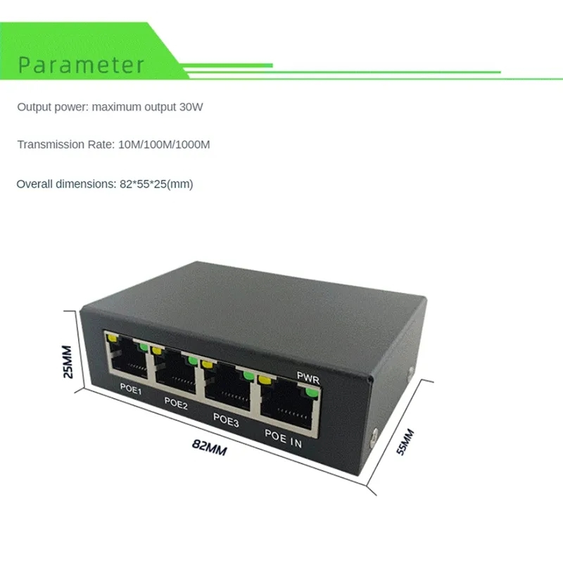 1 PCS 4 Port Gigabit POE Extender 100/1000M Network Switch Extender Black Metal for PoE Switch ...