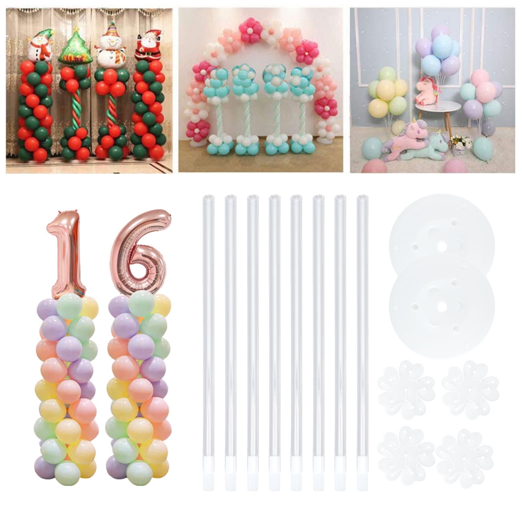2 Set Balloon Column Stand Kit 8.4ft Height Balloon Arch Stand Kit with ...
