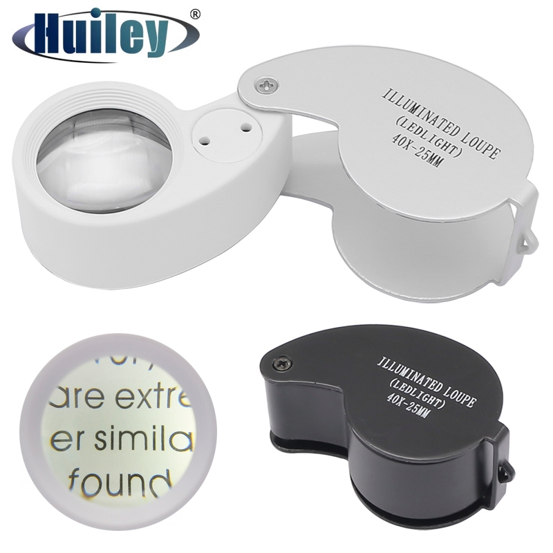 40X MINI Jewelry Magnifying Glass 2 LED Foldable Magnifier Lens ...