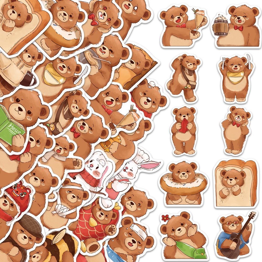 50PCS Cartoon cute graffiti brown bear stickers Creative Decoration ...