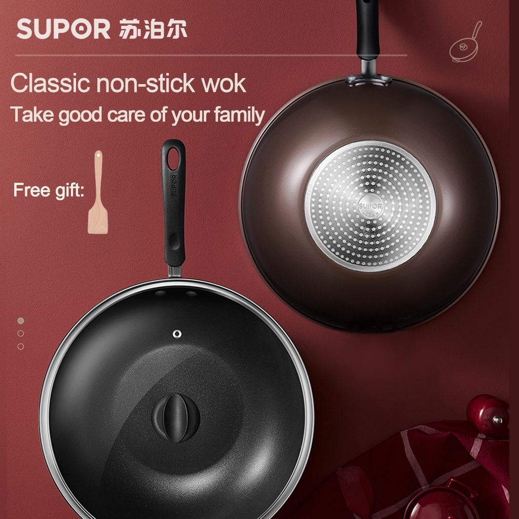 Supor Non Stick Wok Pan with Lid 30cm Suitable for All Stoves including ...