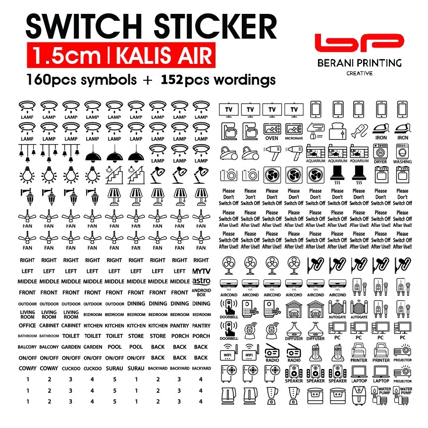 SWITCH STICKER SYMBOL & WORD STIKER SUIS LABEL STICKER SWITCH ICON PLUG ...