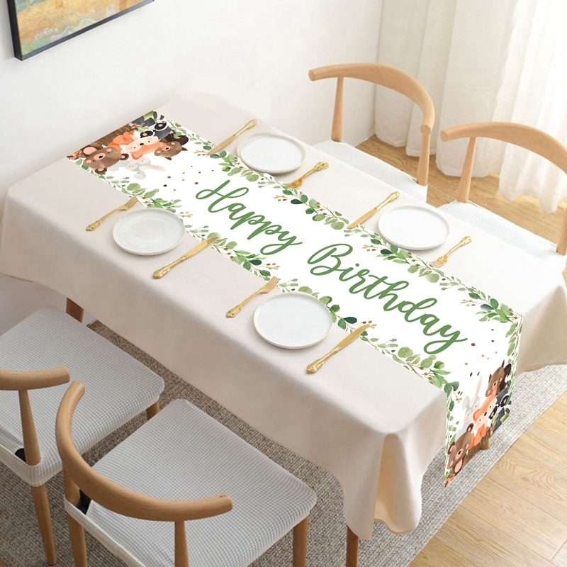 0.35*1.8M Raccoon Hedgehog Birthday Tablerunner for 4-6 Seaters Cute ...