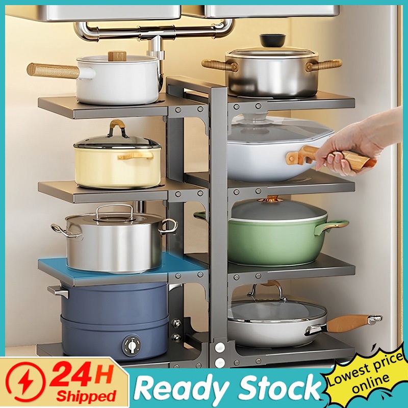 【In stock】4/3/2Tier Kitchen Pan Organizer Pot Rack Under Sink ...