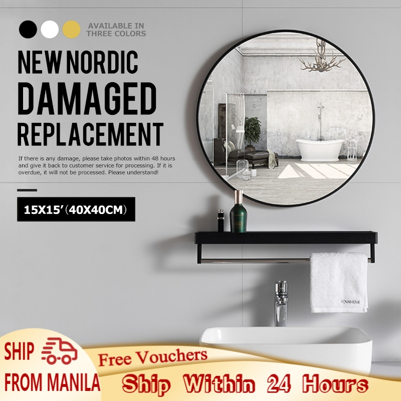 Bathroom Mirror Wall Round Mirror with Shelf Rack Wall Mounted Mirror ...