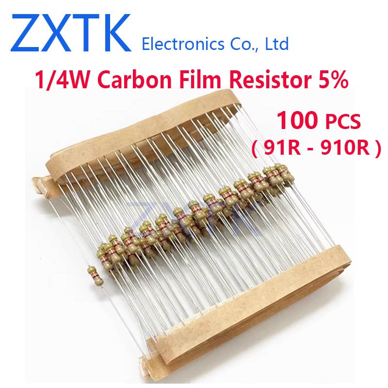 100PCS 0.25watt 1/4W Carbon Film Resistor 5% 91 ohm 91 100 120 150 180 ...