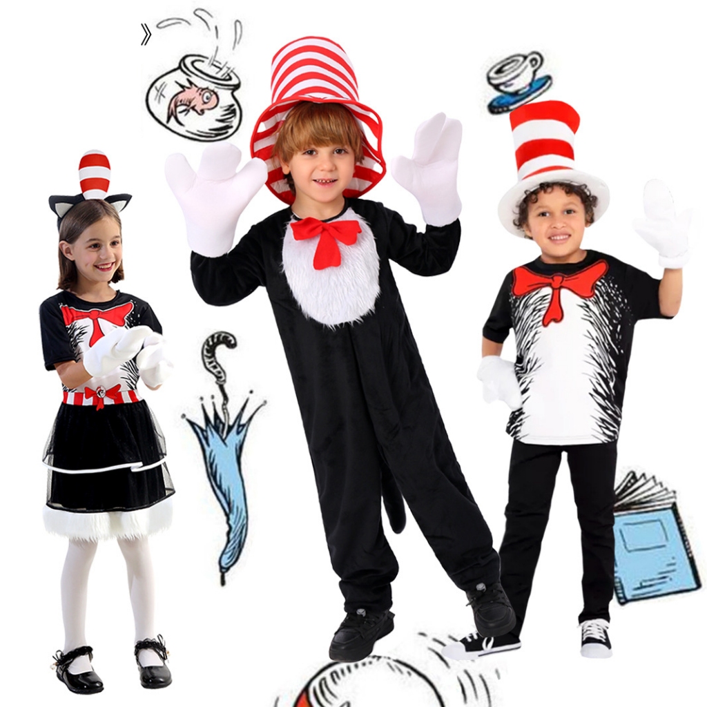 Child Kid Dr. Seuss The Cat In The Hat Costume Kids Funny Cartoon Cat ...