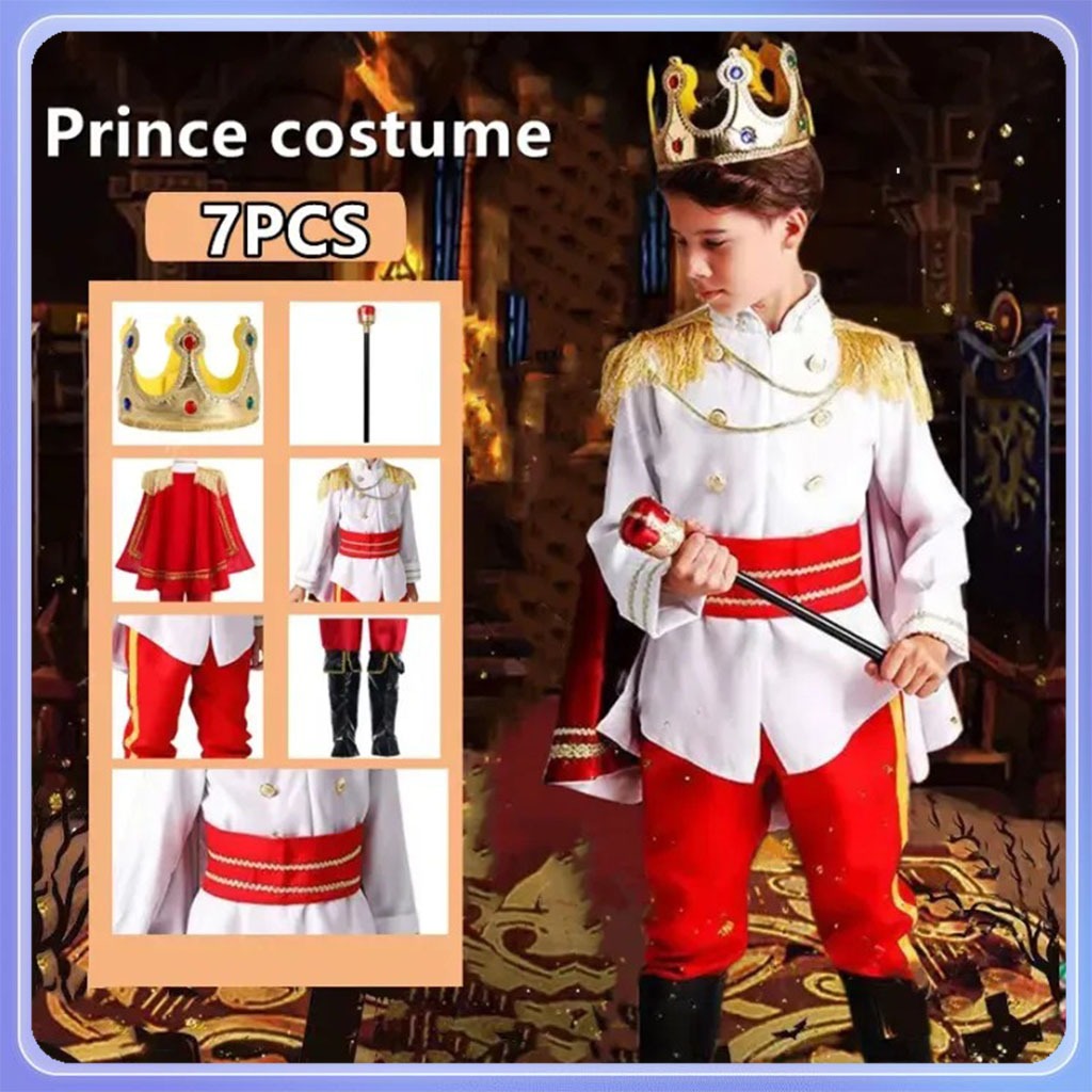 7Pcs Set Halloween Prince Costume for Kids Boys Role Play Children's ...
