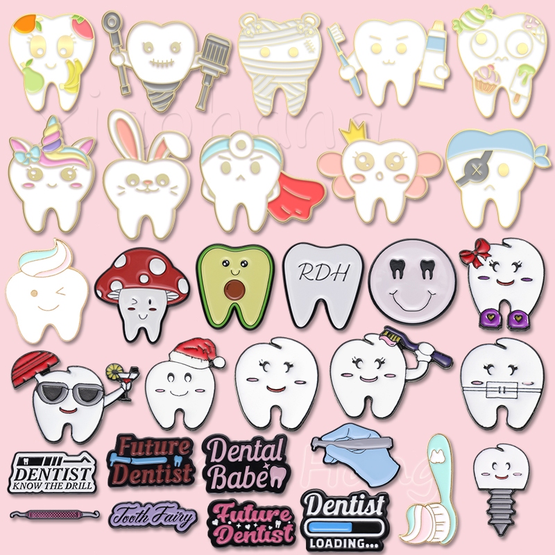 Cute Tooth Enamel Pins Dentist Medical Dental Health Brooch Fruit ...