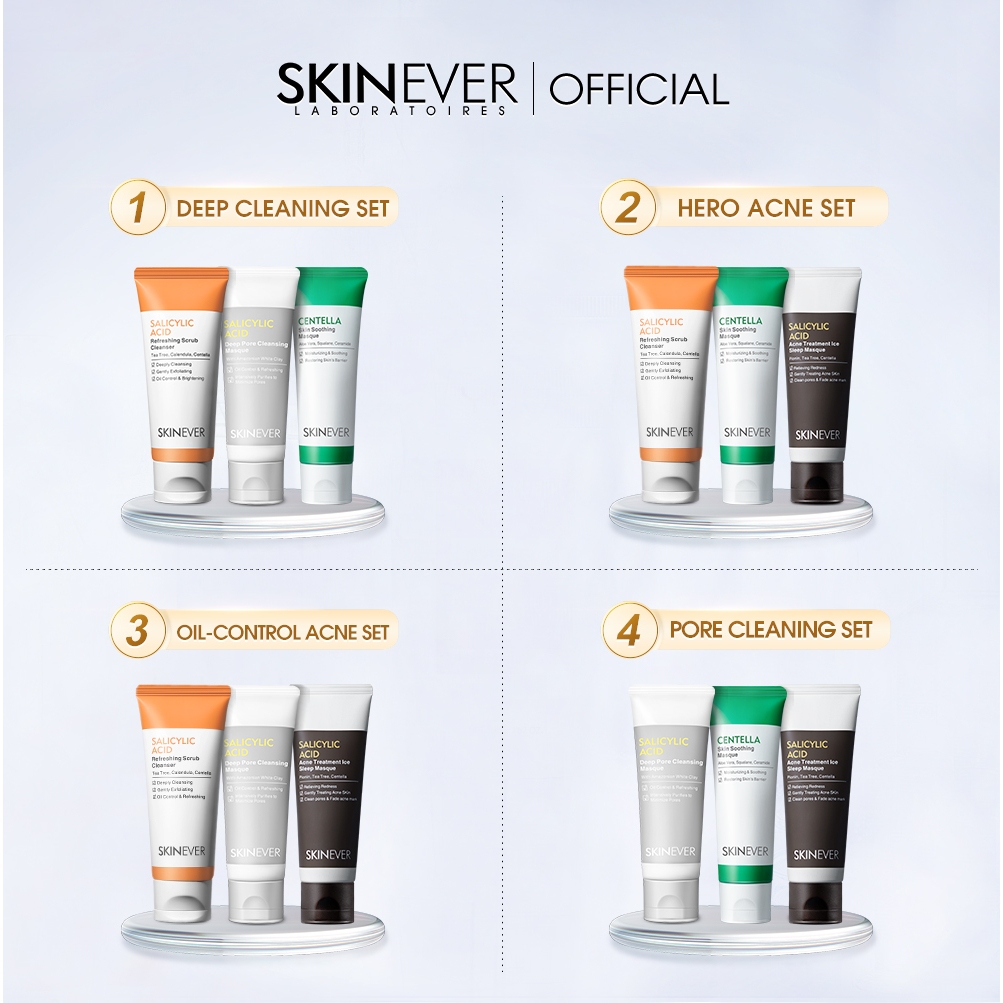 SKINEVER 3pcs Packet Skincare With Scrub Facial Cleanser Pores Cleaning ...