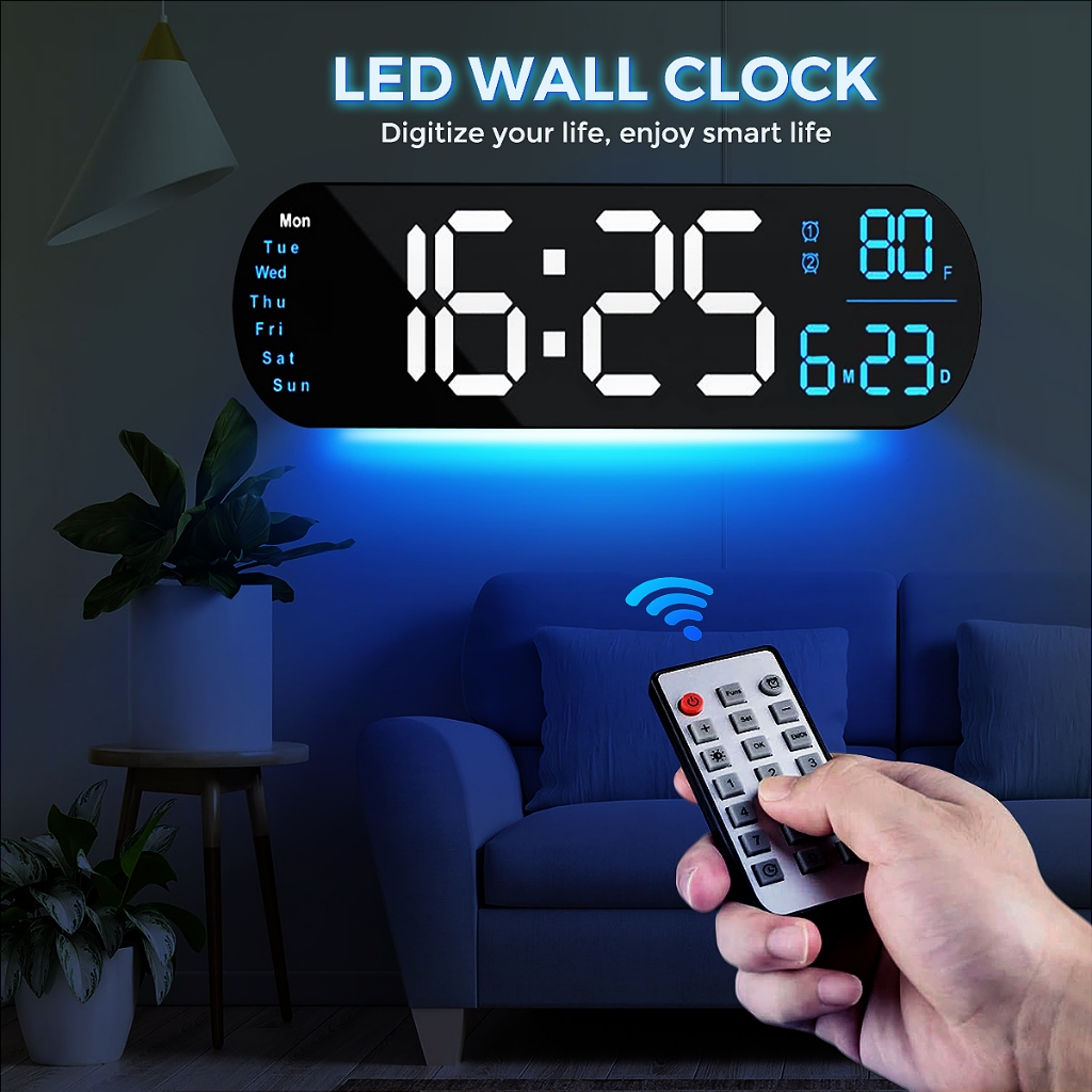Led Wall Clock Large Digital Wall Clock Alarm 12/24H Timer Calendar ...