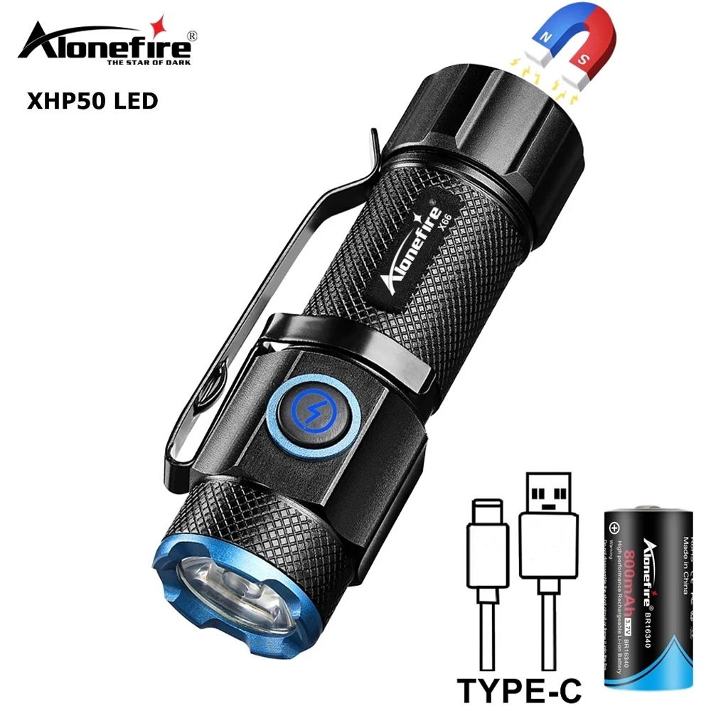 Alonefire X66 High Bright P50 LED Mini Flashlight Type-C Usb ...