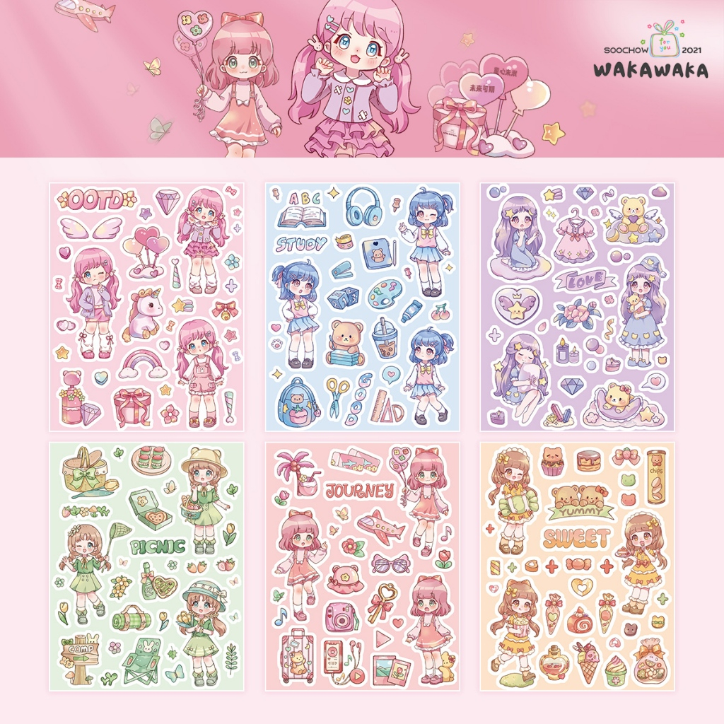 Girl Diary Student Cute Cartoon Handbook Sticker diy Cuckoo Card ...