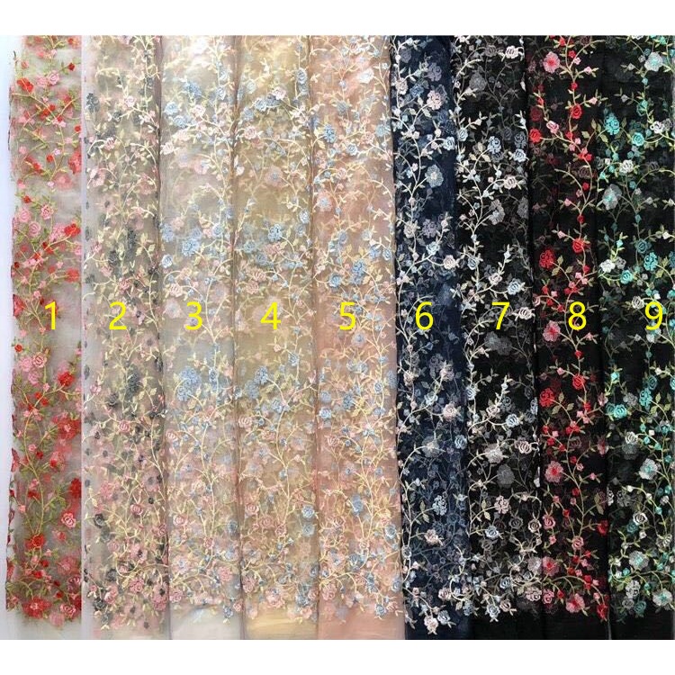 1 Yard New Multi Color Mesh Fresh Flower Pattern Mesh Embroidered Hanfu ...