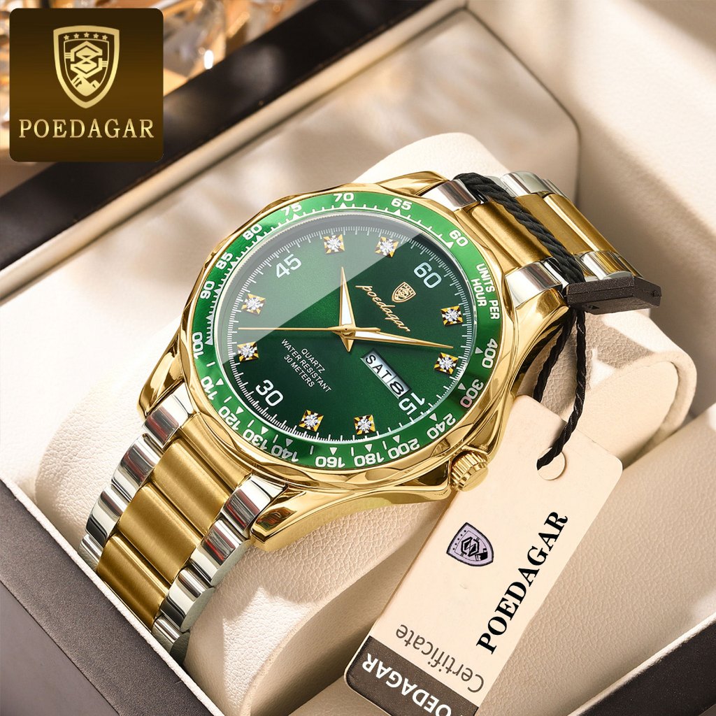 POEDAGAR Gold Watch For Men Waterproof Original Stainless Steel ...