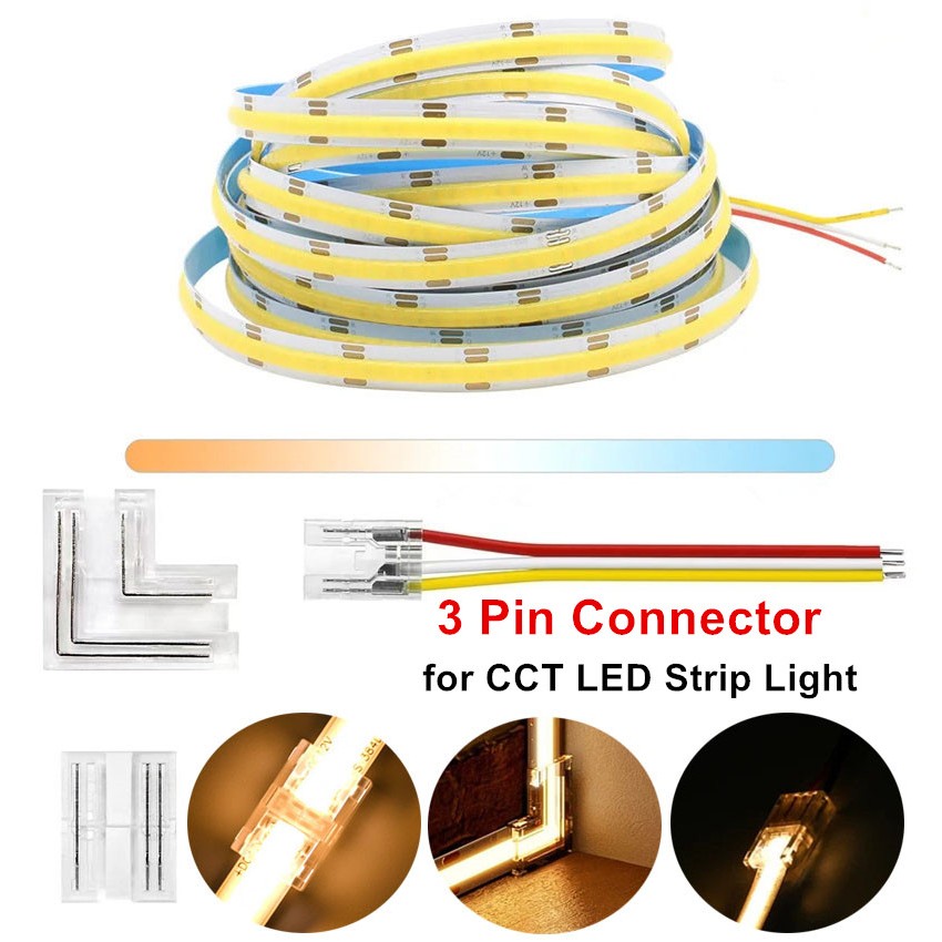 3 Pin COB LED Wire Connector 8 10mm Connection Solderless Mini Buckle ...