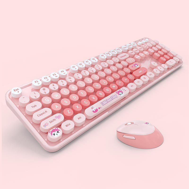 Mofii Pink Cute Keyboard and Mouse Wireless, Retro Typewriter Keyboard ...