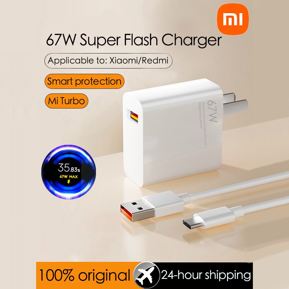 Original Xiaomi 67W Fast Charger and 6A USB Type C Charging Cable Set ...