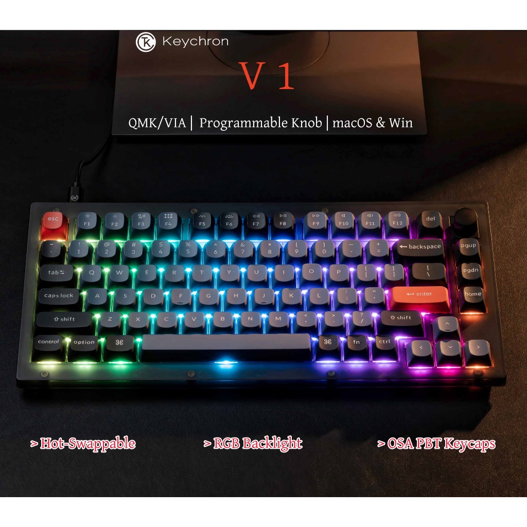 Keychron V1 QMK Wired Custom Mechanical Keyboard Program Knob QMK & VIA ...