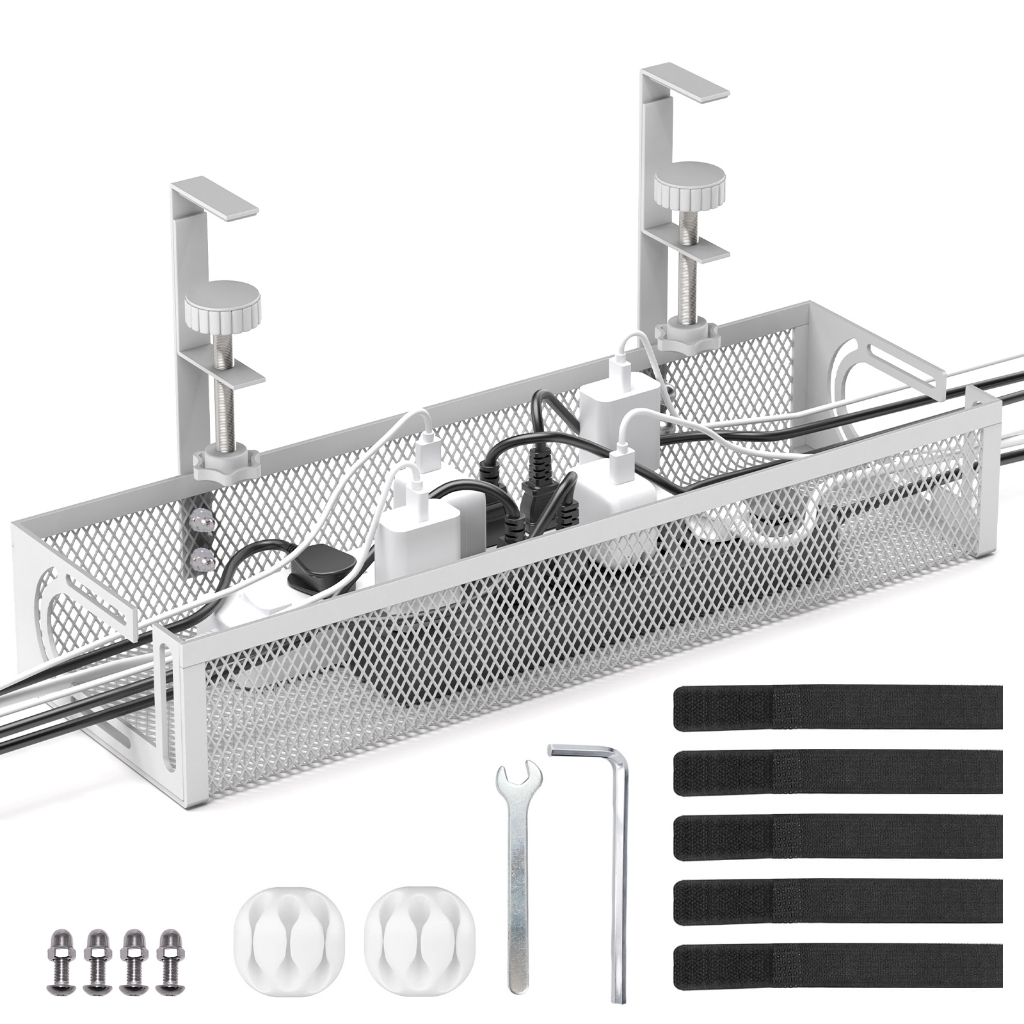 No-Drill Under Desk Cable Management Tray, Carbon Steel Cable Organizer ...