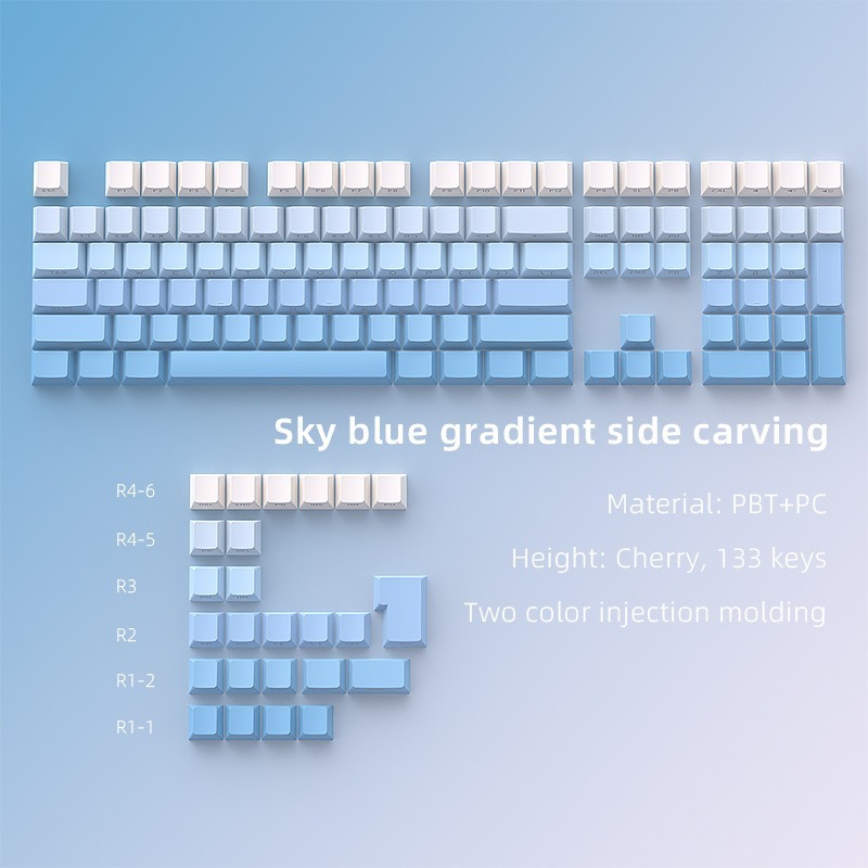 -LW- Sky Blue Mechanical Keyboard Side Printing Keycap Doubleshot ...