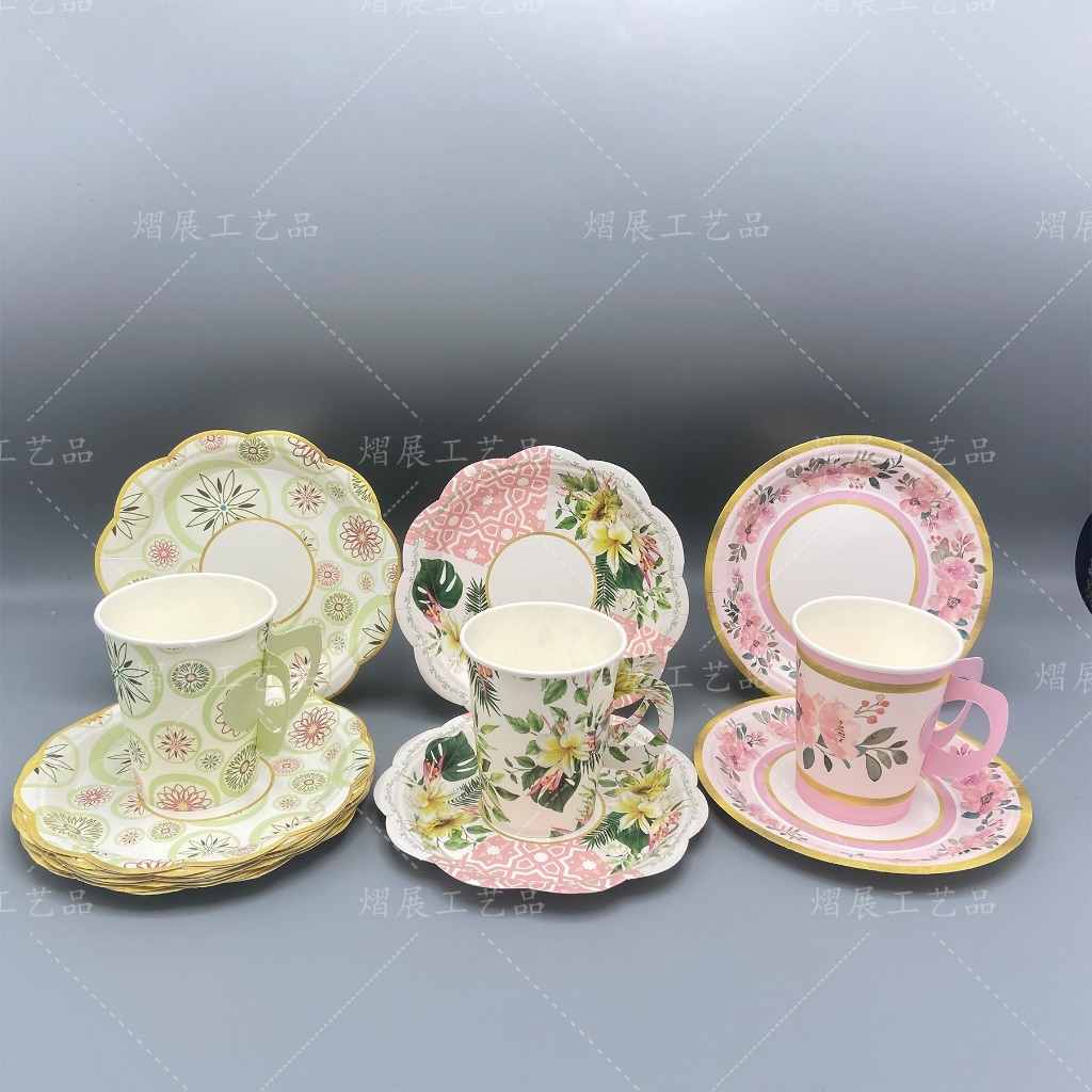 Party Tableware Decorations Tea Party Paper Cups with Handles Flower ...