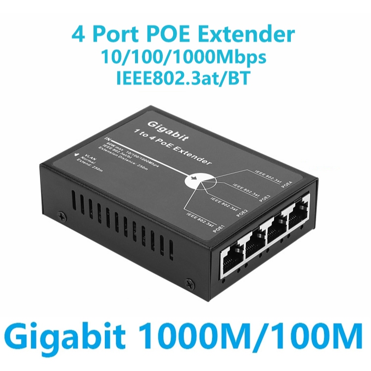 4 Port Gigabit 2 Port POE Extender, IEEE 802.3af/at PoE+ Standard, 10 ...