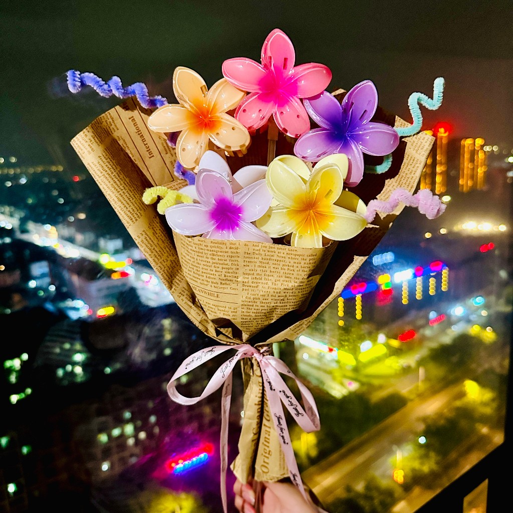 New！Plumeria Flower Hair Clip, Bouquet, Holiday Set, Giving Girlfriend ...