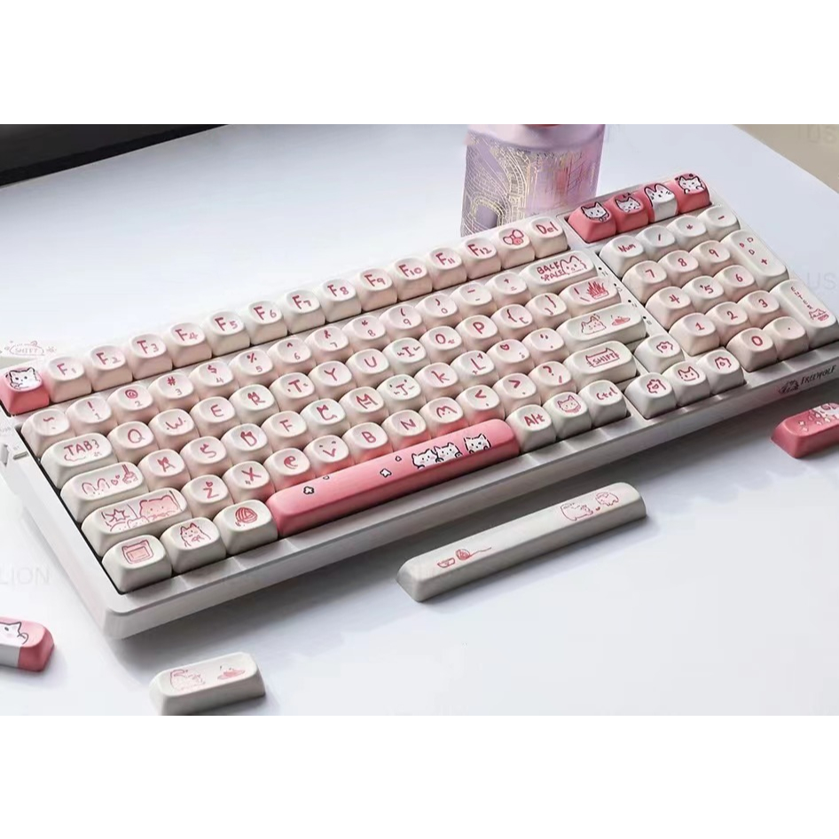Pink Meow Meow Keycaps 145 Keys MOA/DMA Height PBT Material Keycap Five ...