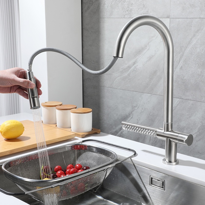 Single cold kitchen faucet universal telescopic pull-out faucet wash ...