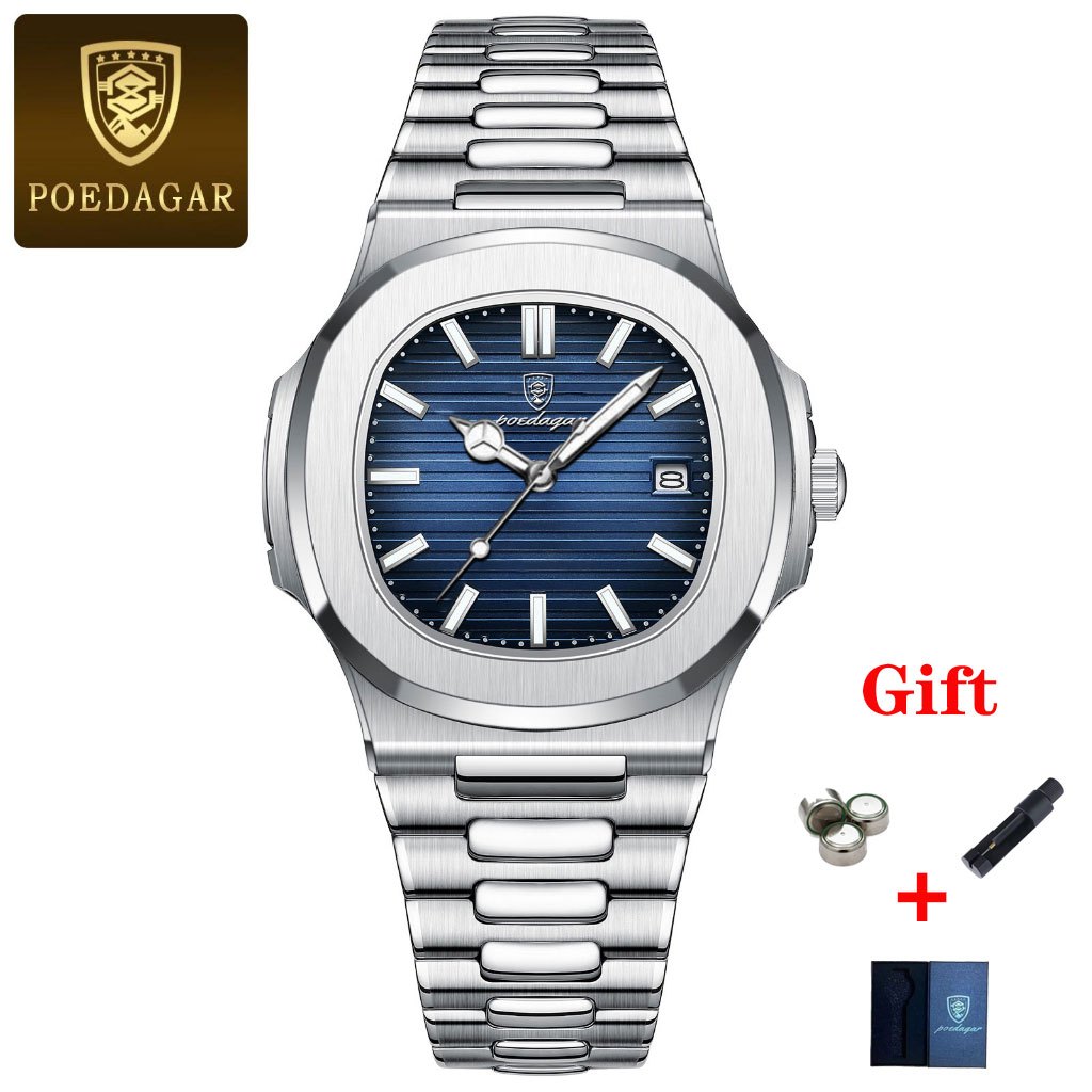 POEDAGAR Watch For Men Waterproof Original Relo Silver Stainless Steel ...