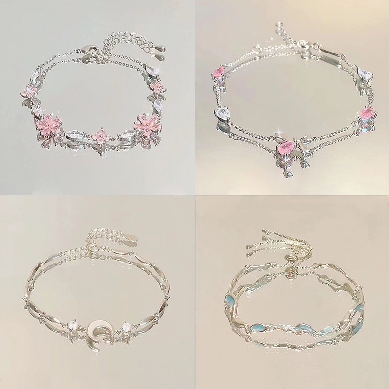 Elegant Moon Bow Flowers Bracelet for Women Romantic Rhinestone Zircon ...
