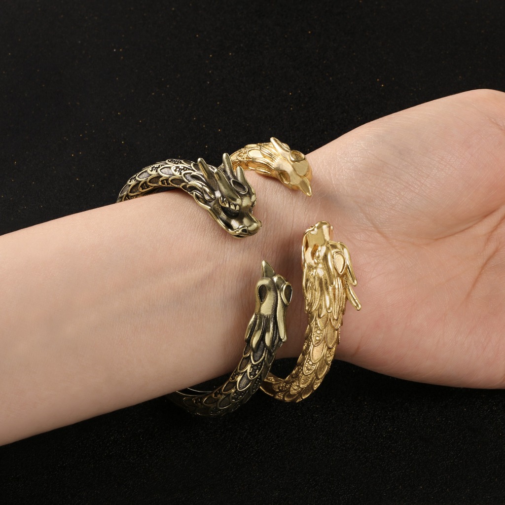 retro Brass dragon phoenix head Bangles bead Bracelet for Men Jewelry Fashion Accessories Retro ...