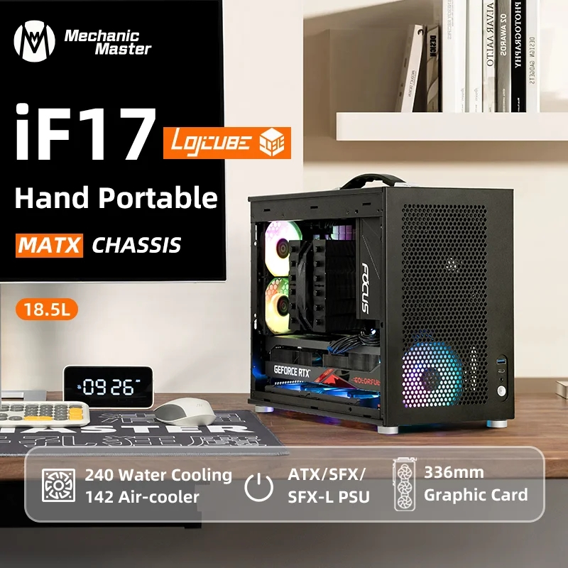 iF17 18.6L Handle Portable Air-Cooler 240/280 AIO ATX PSU MATX Chassis PC Case Mechanic Master ...