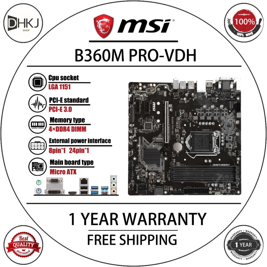 USED MSI B360M PRO-VDH Motherboard B360 64GB LGA 1151 DDR4 Micro ATX ...