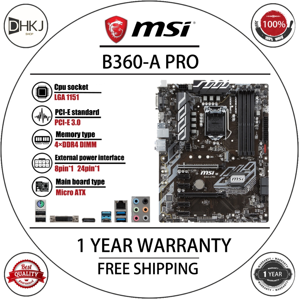 USED MSI B360-A PRO AC Desktop 9TH/8TH GEN Motherboard B360 Socket LGA 1151 i3 i5 i7 DDR4 32GB ...
