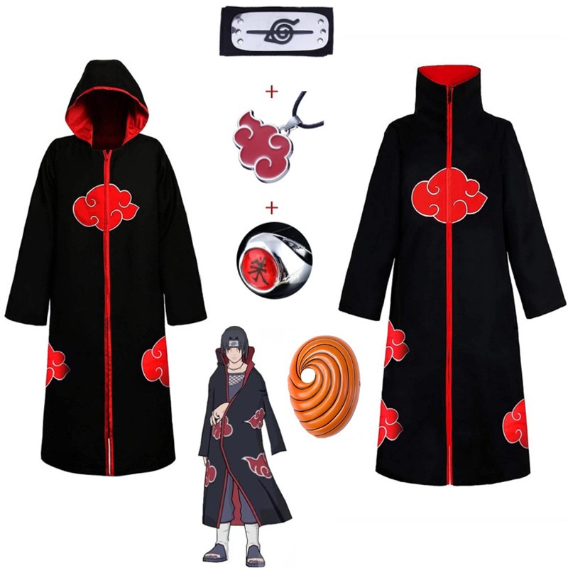 The Cloak of Akatsuki and Uchiha Clan Unisex Black Robe Halloween Party ...