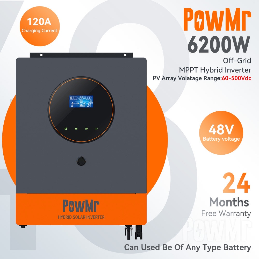 【Local Delivery】PowMr 6.2KW Off-Grid Hybrid Solar Inverter 48V MPPT Solar Charger Controller ...