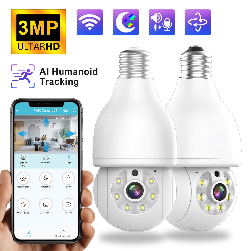 3MP camera Wireless 360° HD cctv Panoramic Bulb Camera ip security ...