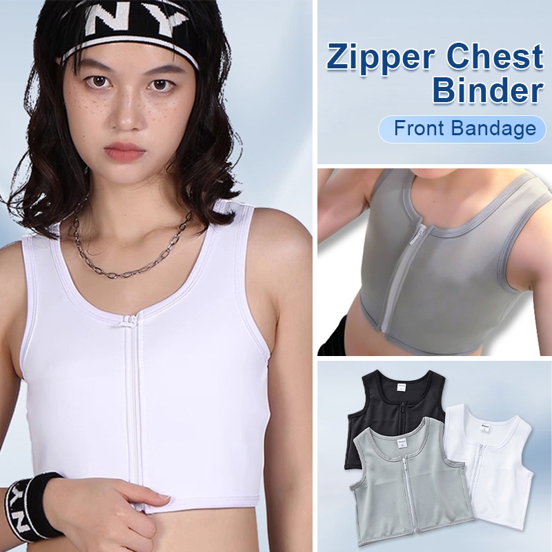 Bandage Chest Binder Tomboy Tank Top S-6XL Front Zipper 3 Colors Janest ...