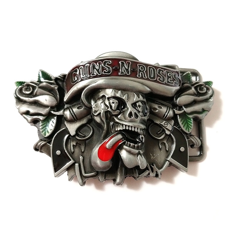 Rock n Roll Music Band Accessory Skeleton Skull Gun Punk Belt Buckle ...