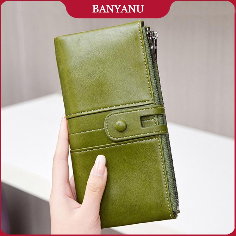 BANYANU RFID Protection Women Leather Wallet Dual Zipper Long Coin ...