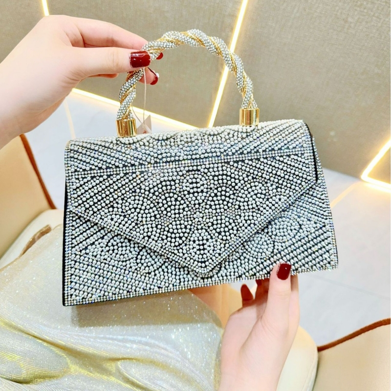 handbag Fashion Retro Full Diamond Pearl Chain Small Square Bag Dinner ...