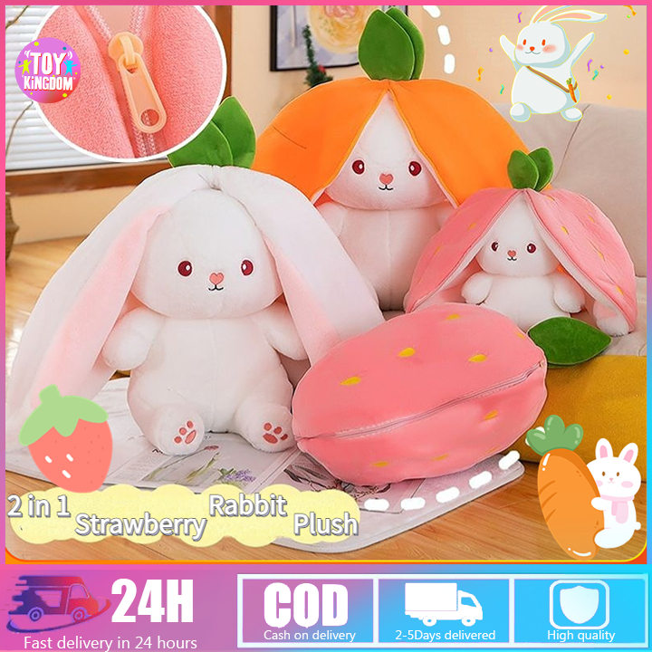 2 in 1 Strawberry Rabbit Plush Toy Cute Nap Pillow Rabbit Children's ...