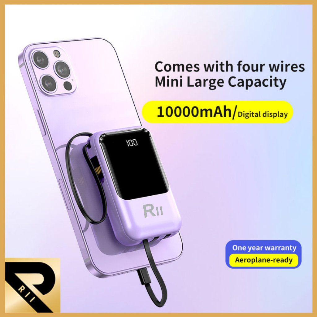 RII Mobile power bank 10000mAh large capacity 3 in 1 portable mini mobile powerbank with LED ...