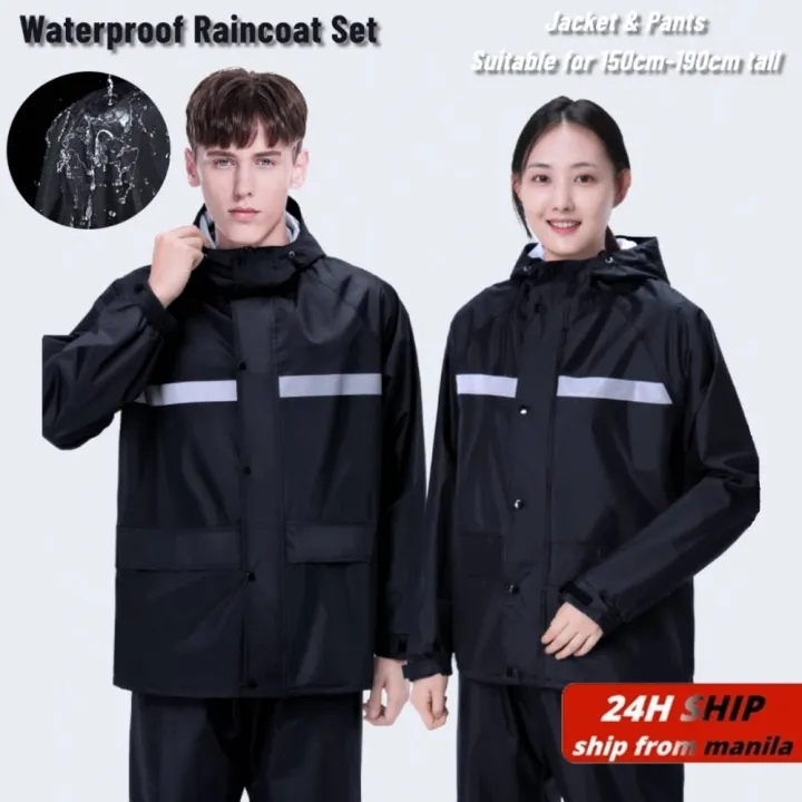 NEW Waterproof Raincoat Set Men Women Thick rainsuit reflective stripe ...