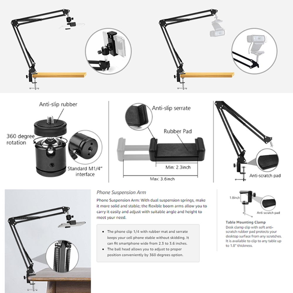 Phone Holder for Desk, Phone Holder for Bed with Adjustable Clamp Clip ...